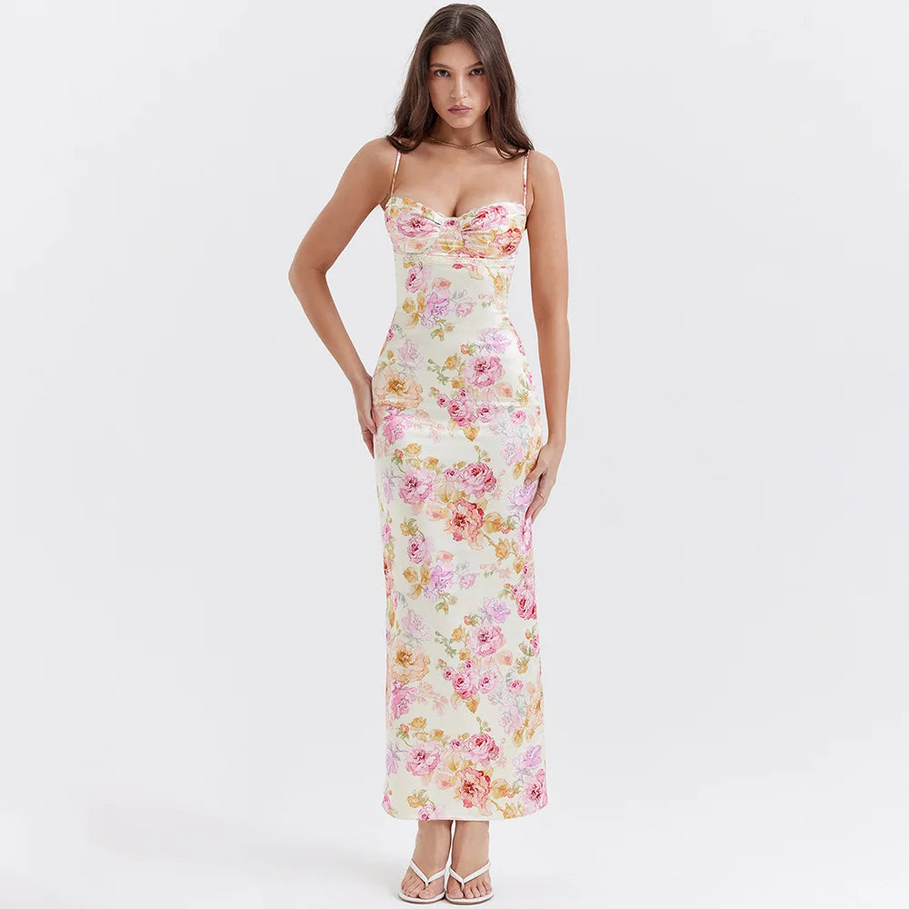 Satin Floral Pencil Maxi Dress - Litlookz Studio