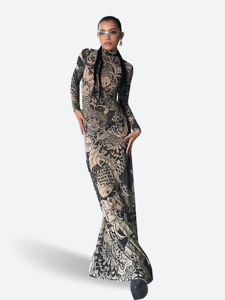 Baddie Tattoo Maxi Dress - Litlookz Studio