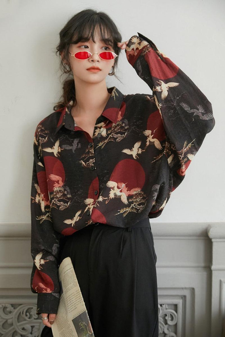 Bird Pattern Long Sleeve Shirt - Litlookz Studio