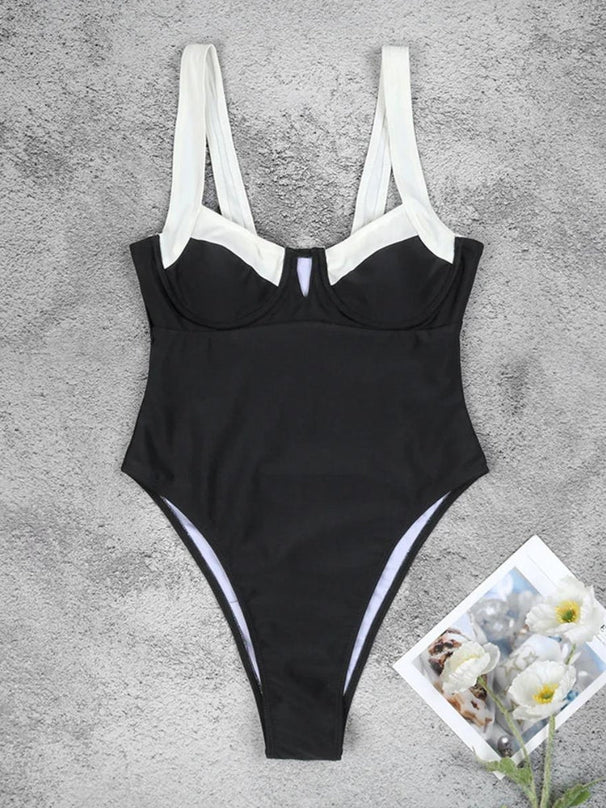 Black & White High Leg Swimsuit - Litlookz Studio