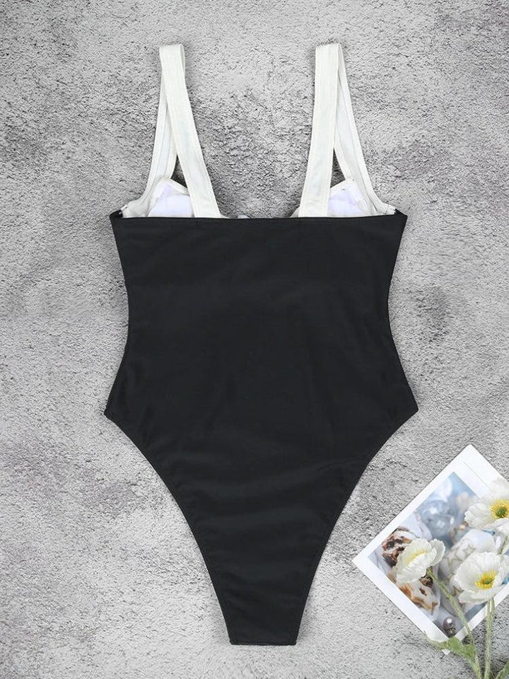 Black & White High Leg Swimsuit - Litlookz Studio