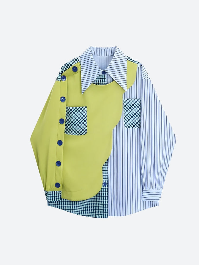 Buttoned Sleeved Patchwork Shirt - Litlookz Studio