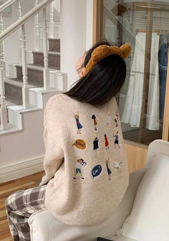 Cartoon Embroidered Knitted Sweater - Litlookz Studio
