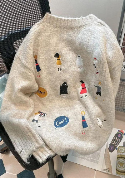 Cartoon Embroidered Knitted Sweater - Litlookz Studio