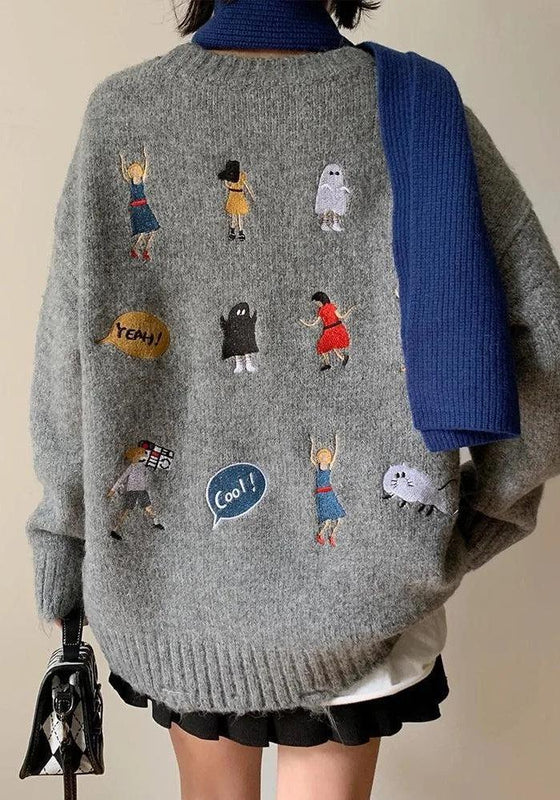 Cartoon Embroidered Knitted Sweater - Litlookz Studio