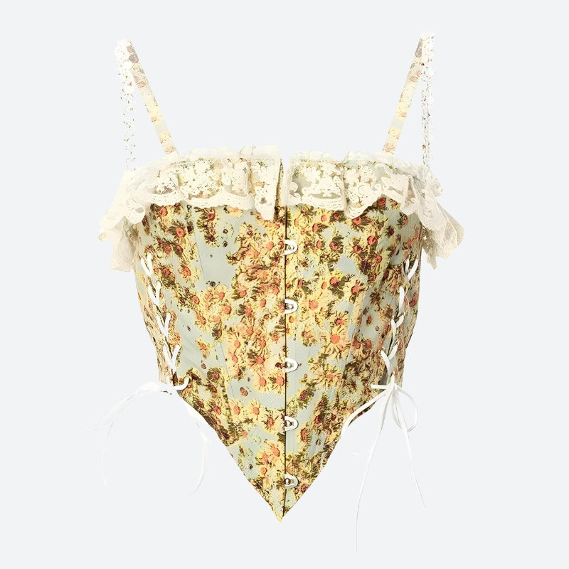 Cottagecore Floral Lace Up Corset Top - Litlookz Studio