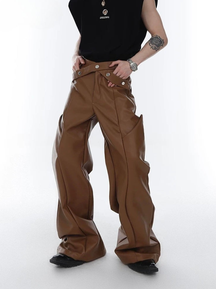 Cyberpunk Faux Leather Wide Leg Pants - Litlookz Studio