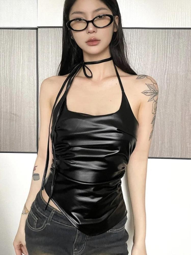 Cyberpunk Halter Neck Tie Top - Litlookz Studio