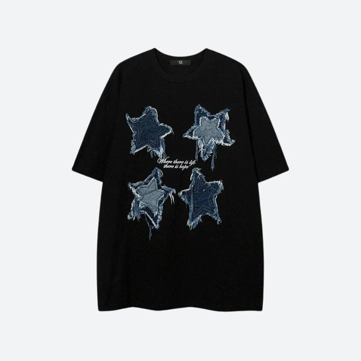 Denim Star Patchwork Tee - Litlookz Studio