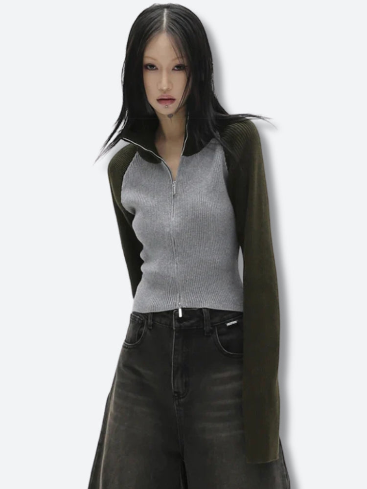 Double Zip-Up Ribbed Cardigan - Litlookz Studio