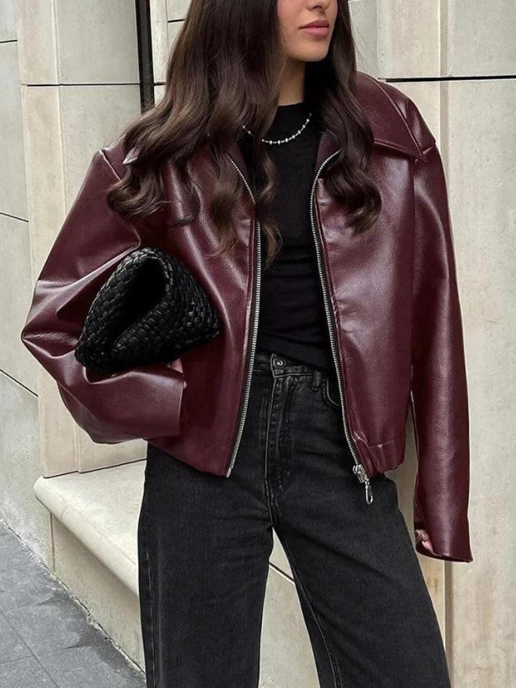 Faux Leather Burgundy Jacket - Litlookz Studio