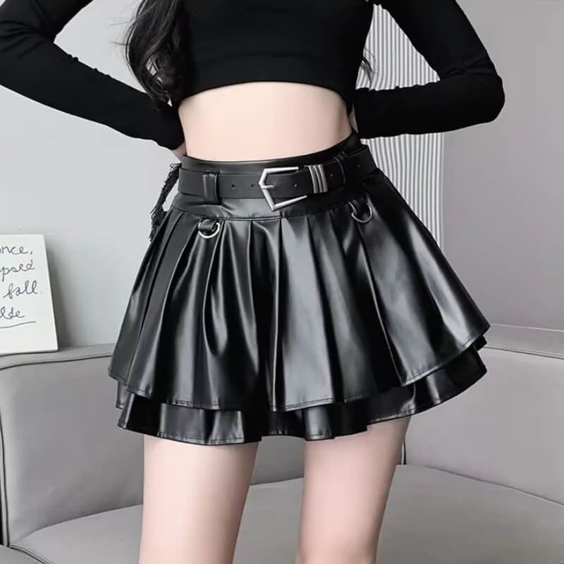 Shop Faux Leather Mini Skort - Litlookz Studio
