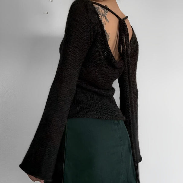 Flare Sleeved Knit Backless Top - Litlookz Studio