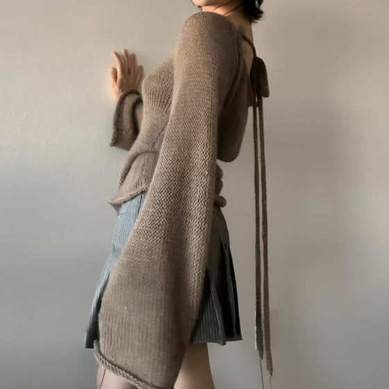 Flare Sleeved Knit Backless Top - Litlookz Studio