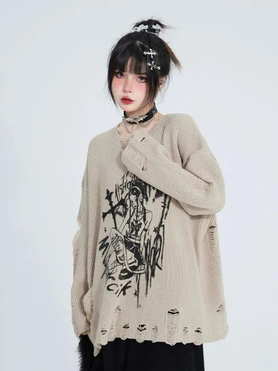 Goth Distressed Sweater - Litlookz Studio