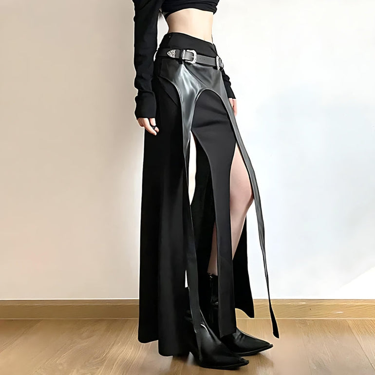 Goth Double Slit Maxi Skirt - Litlookz Studio