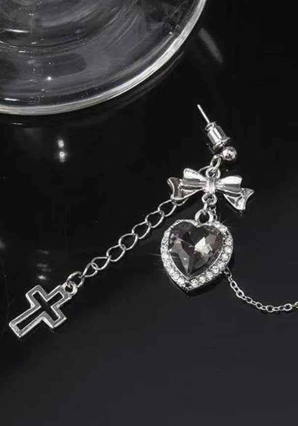 Goth Heart Cross Chain Earrings - Litlookz Studio