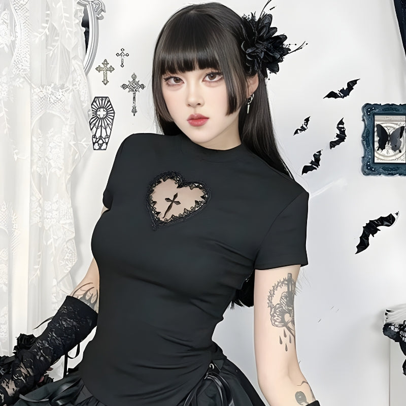 Goth Heart & Cross Top - Litlookz Studio