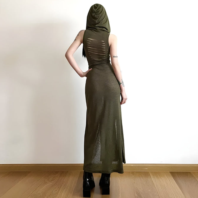 Goth Hooded Cut Out Back Midi Dress - Litlookz Studio