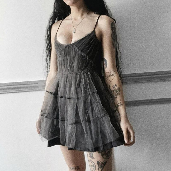 Goth Strap Patchwork Mini Dress - Litlookz Studio
