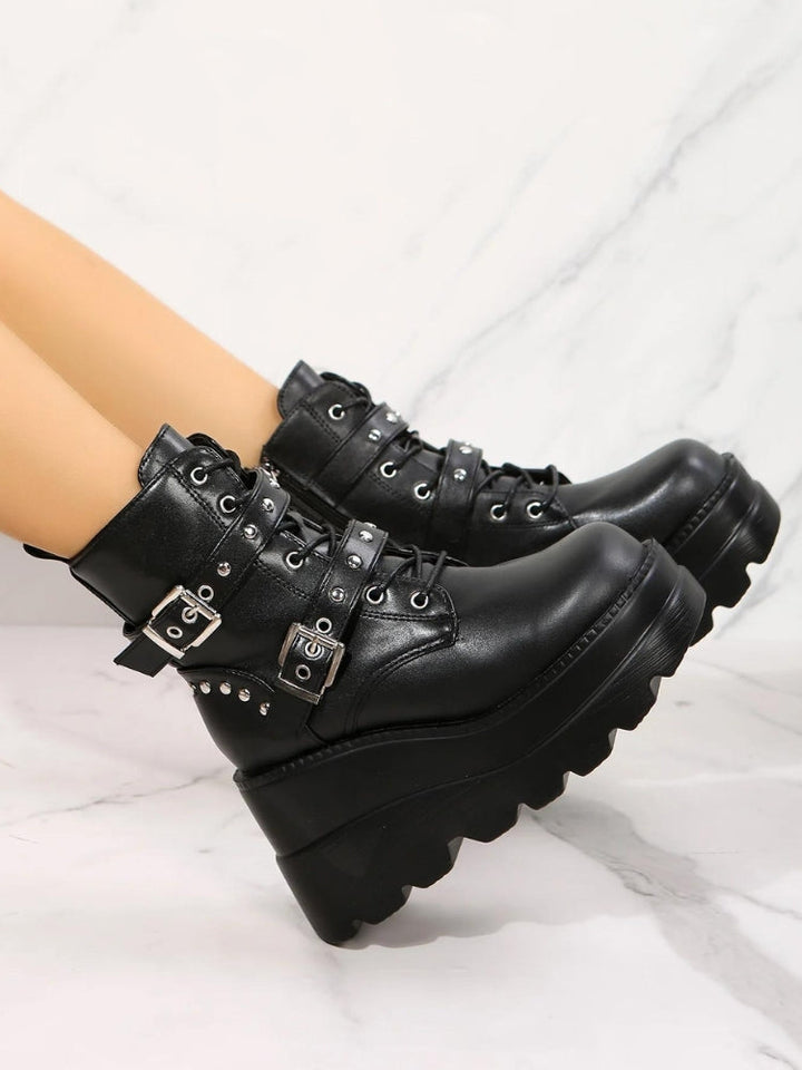 Grunge Belted Platform Boots - Litlookz Studio