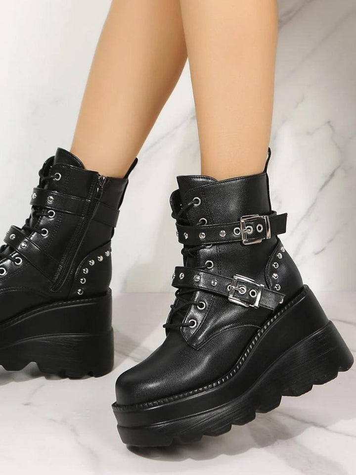 Grunge Belted Platform Boots - Litlookz Studio