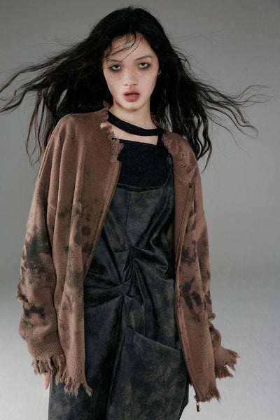 Grunge Extra Distressed Zip-Up Cardigan - Litlookz Studio