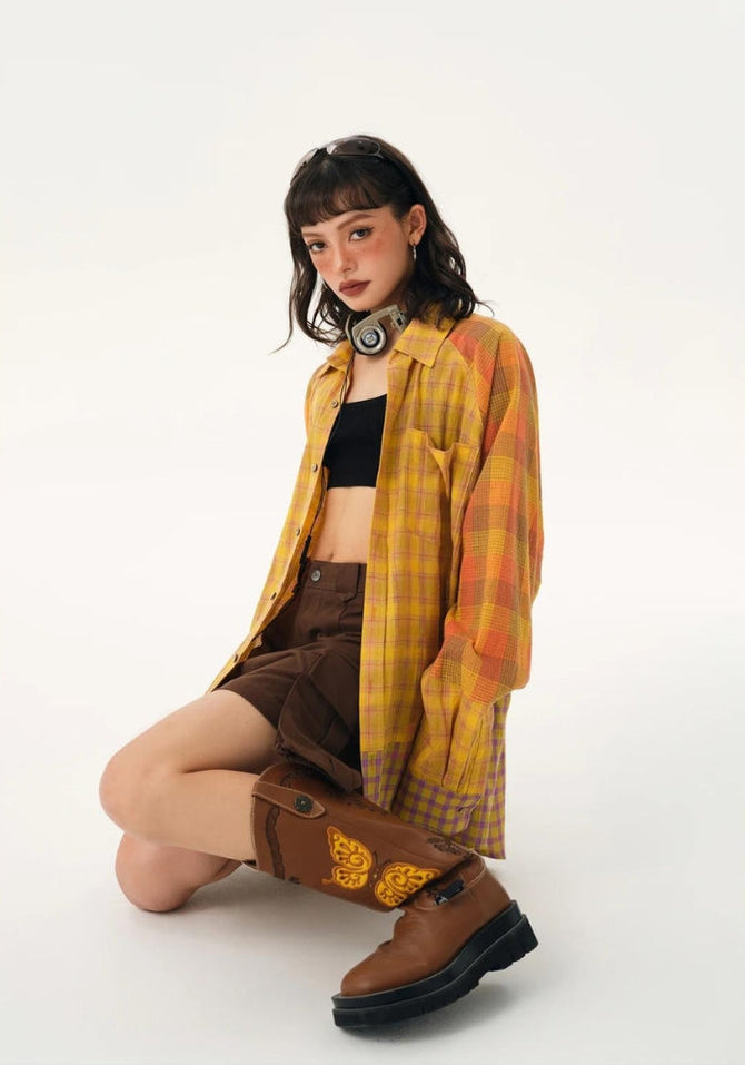 Grunge Multi Pattern Plaid Shirt - Litlookz Studio