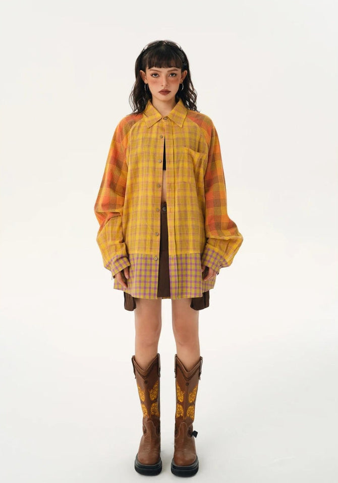 Grunge Multi Pattern Plaid Shirt - Litlookz Studio