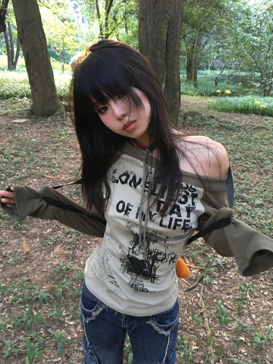 Grunge One Shoulder Drawstring Top - Litlookz Studio