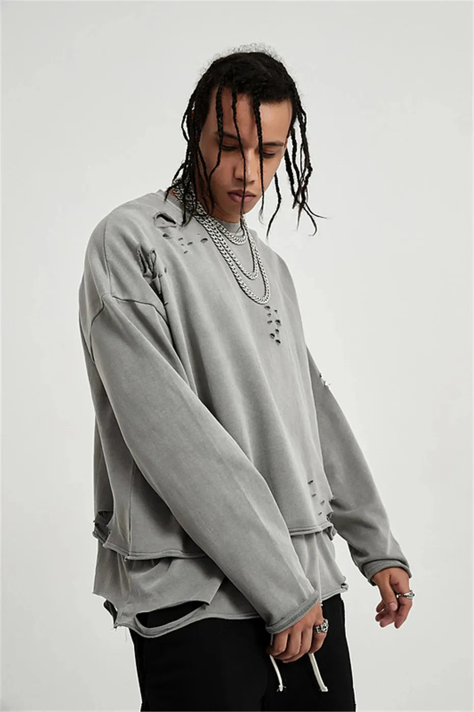 Grunge Ripped Layered Sweatshirt - Litlookz Studio