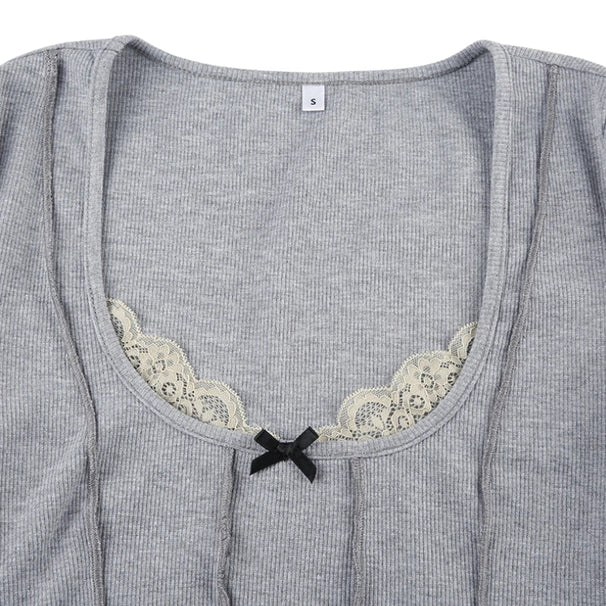 Lace Trim Ribbed Crop Top - Litlookz Studio