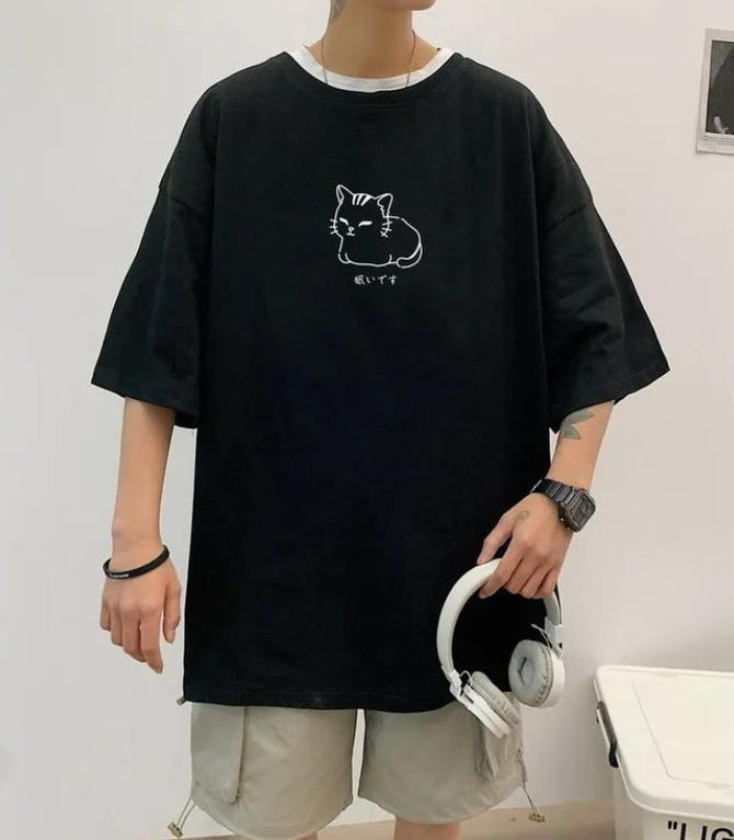 Lying Cat Drop Shoulder Tee - Litlookz Studio