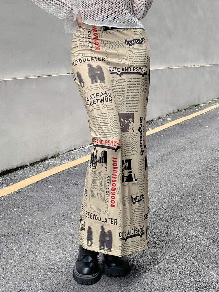 Newspaper Printed Maxi Skirt - Litlookz Studio
