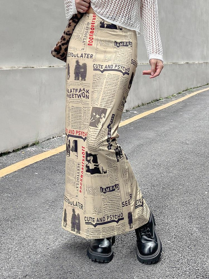 Newspaper Printed Maxi Skirt - Litlookz Studio