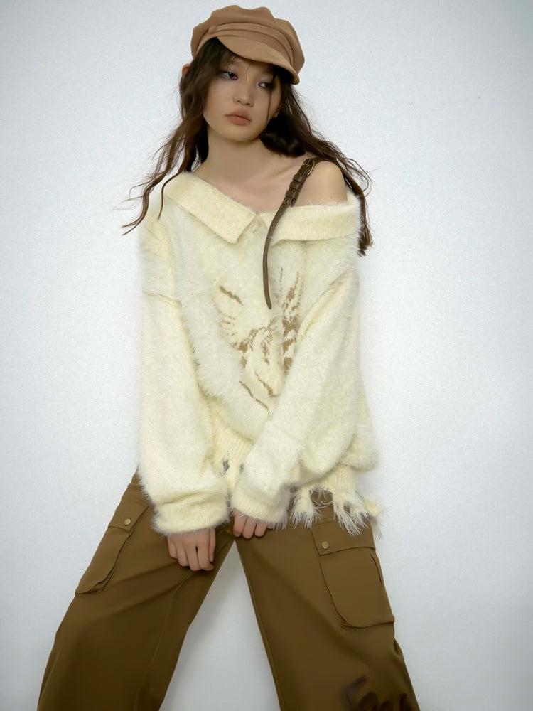 Off Shoulder Distressed Knit Sweater - Litlookz Studio