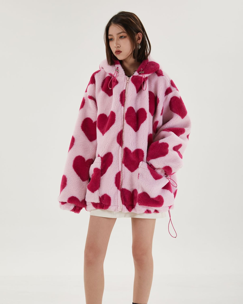 Pink Heart Pattern Hooded Jacket - Litlookz Studio