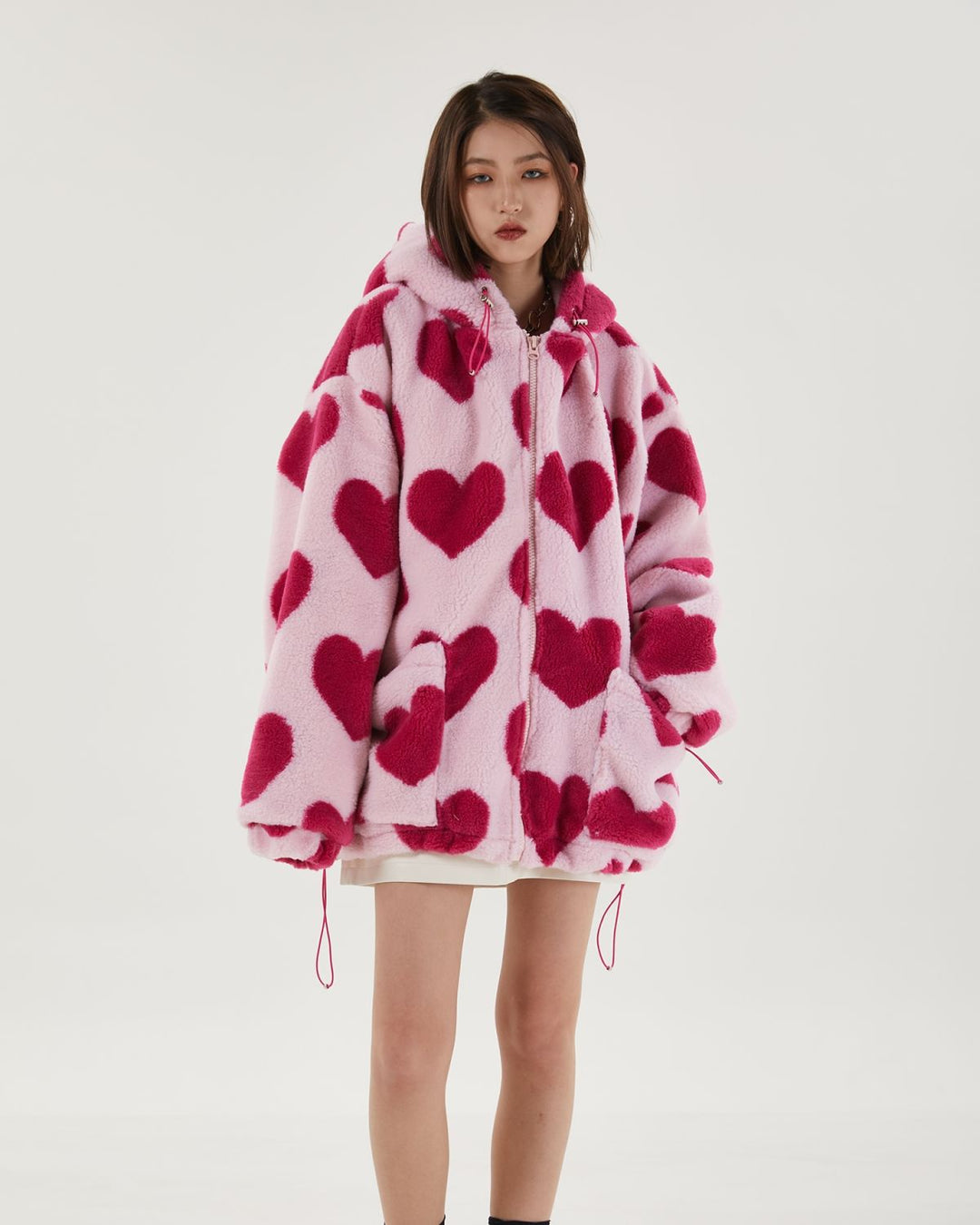 Pink Heart Pattern Hooded Jacket - Litlookz Studio