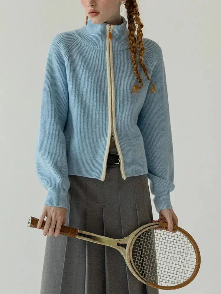 Ribbed Double Zip-Up Cardigan - Litlookz Studio