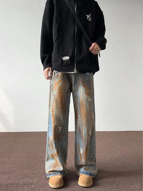 Rusty Pattern Wide Leg Denim Jeans - Litlookz Studio