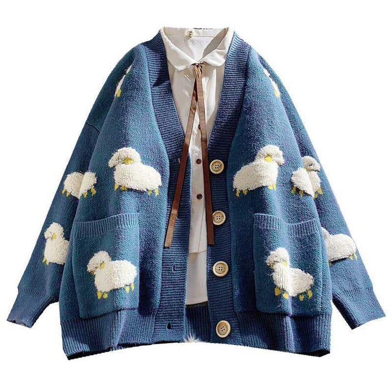 Sheep Embroidery Knitted Cardigan - Litlookz Studio