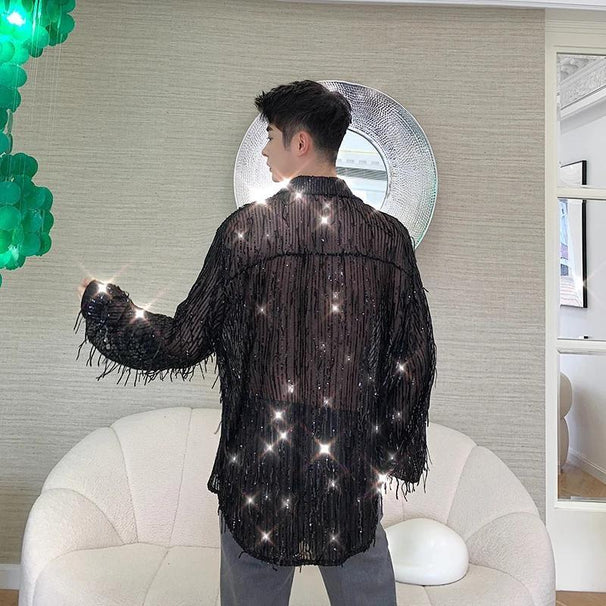 Shiny Sequin Sheer Shirt - Litlookz Studio