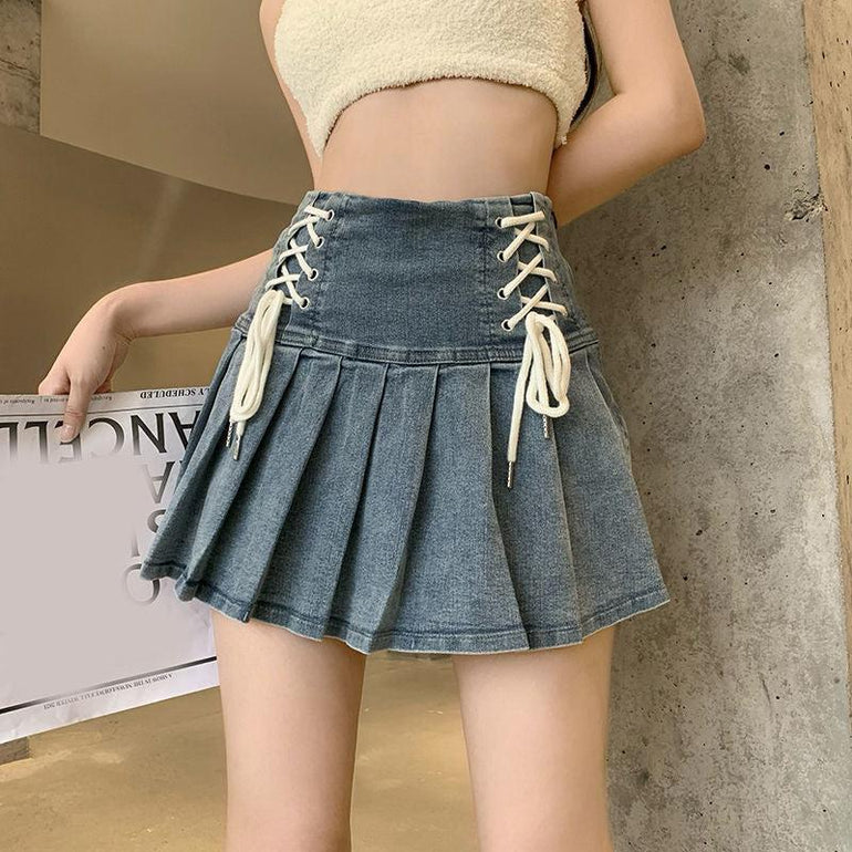 Soft Girl Lace Up Denim Mini Skirt - Litlookz Studio
