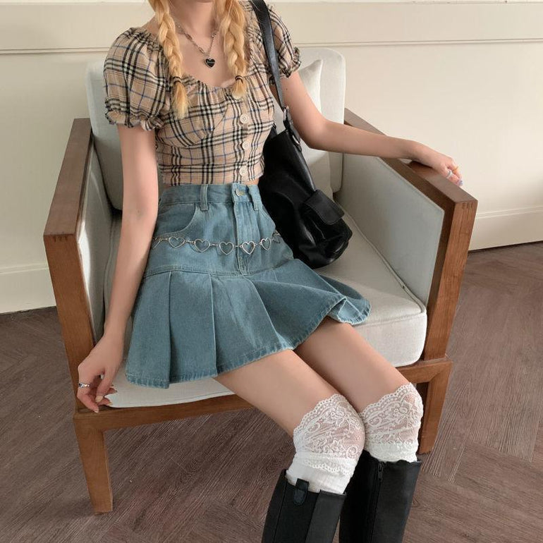 Soft Girl Pleated Denim Mini Skirt - Litlookz Studio