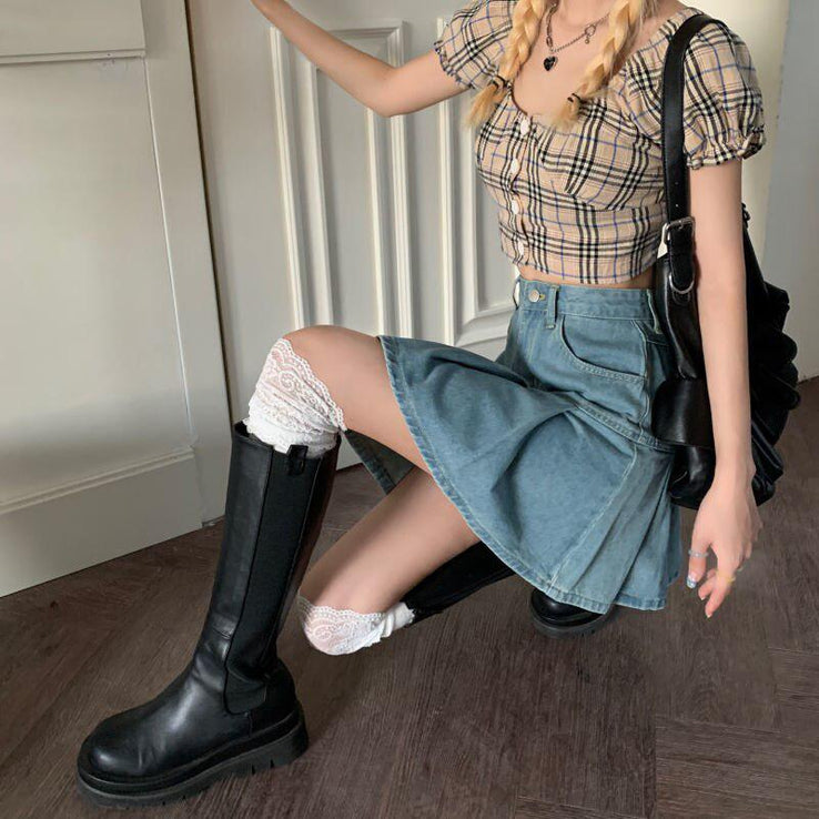 Soft Girl Pleated Denim Mini Skirt - Litlookz Studio