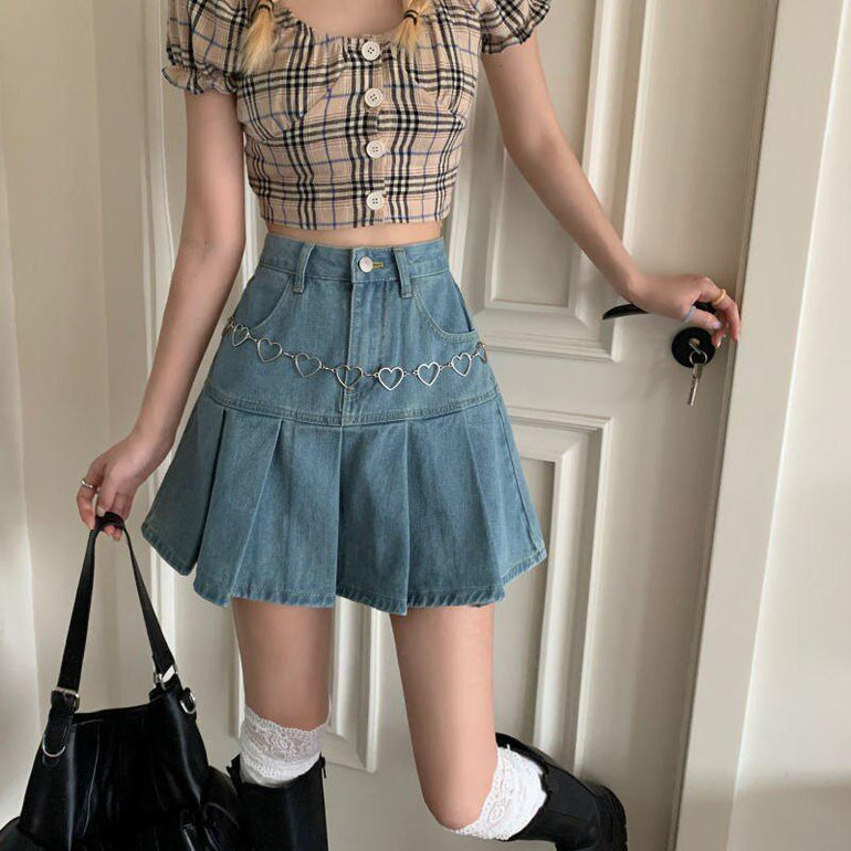 Soft Girl Pleated Denim Mini Skirt - Litlookz Studio