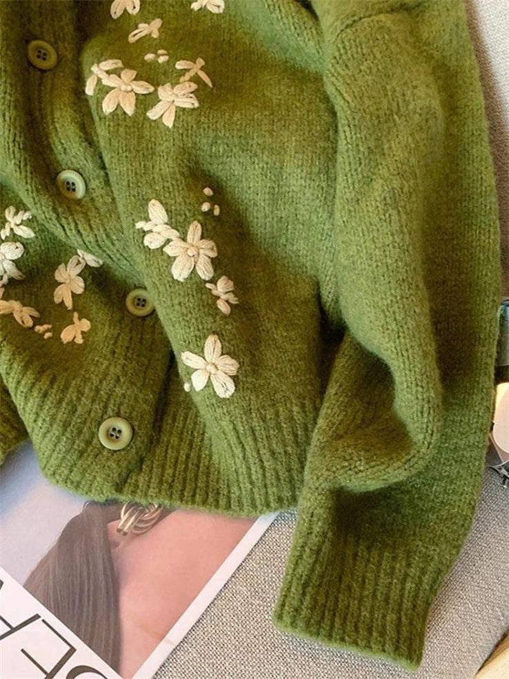 Vintage Daisy Embroidered Knitted Cardigan - Litlookz Studio