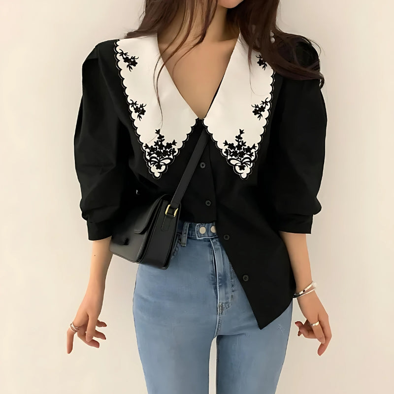 Vintage Embroidered Collar Shirt - Litlookz Studio