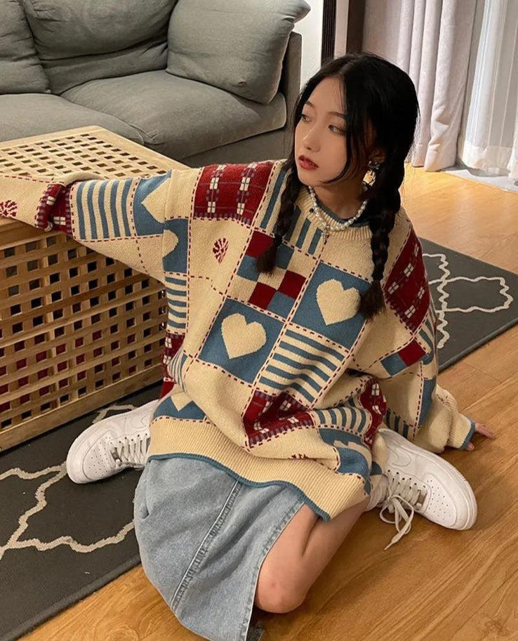 Vintage Heart Pattern Sweater - Litlookz Studio
