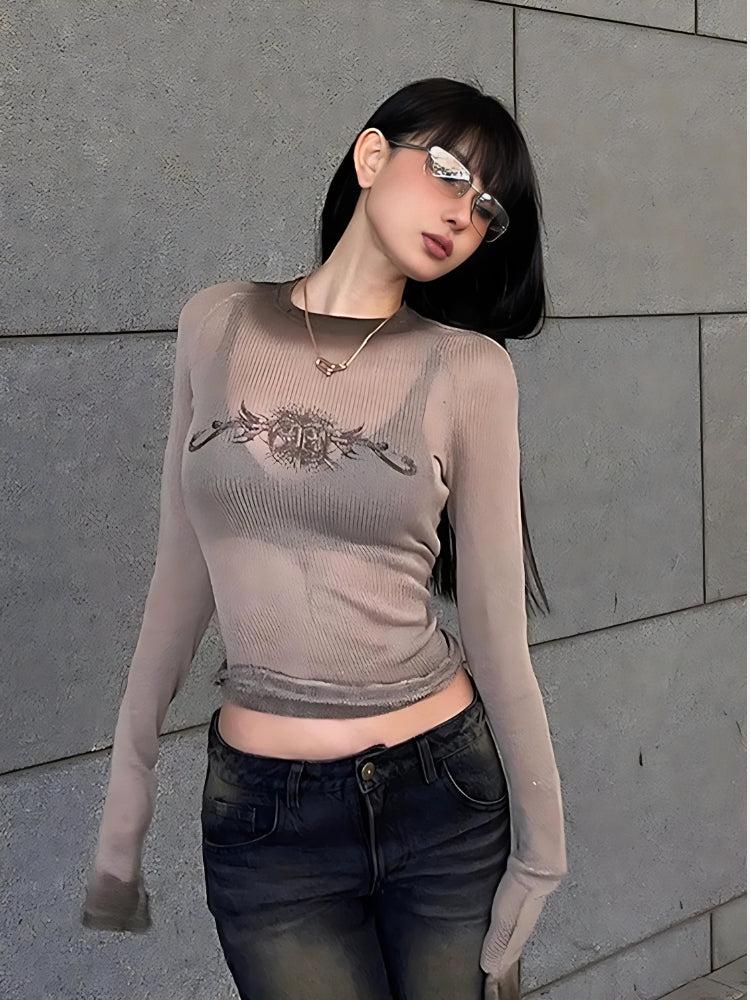 Y2K Cyberpunk Sigilism Sheer Top - Litlookz Studio